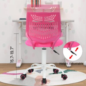 FurnitureR Desk Chair Armless Cute Home Office Desk Chair for Kids, Swivel Computer Task Chair Study Chair with Mesh Padded Cushion and Rolling Wheels for Child, Pink