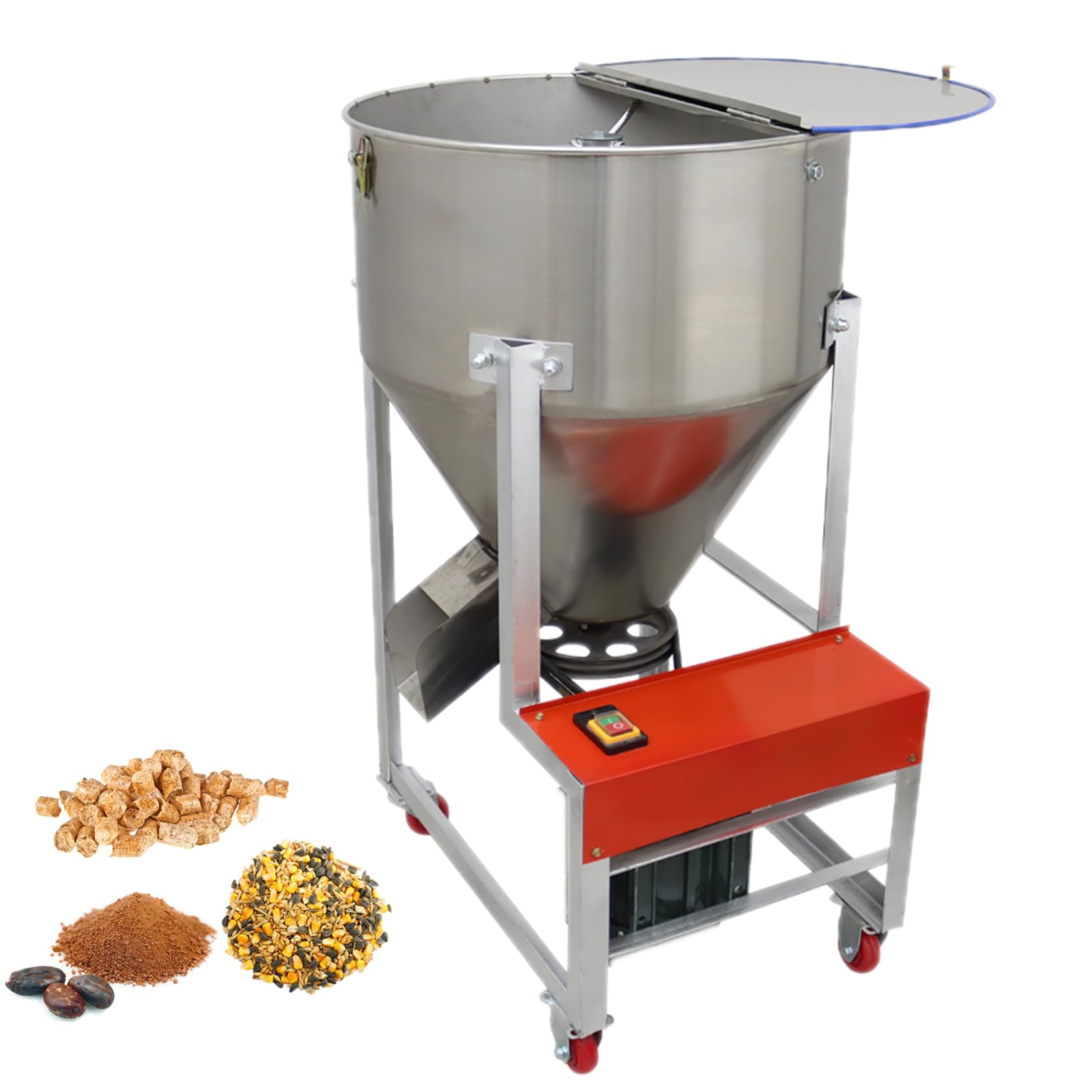 HayWHNKN Dry Powder Mixer Blender Feed Mixing Machine 165lbs Dry&Wet Powder Mixer Particle Granule Blender Stainless Steel 110V 3KW