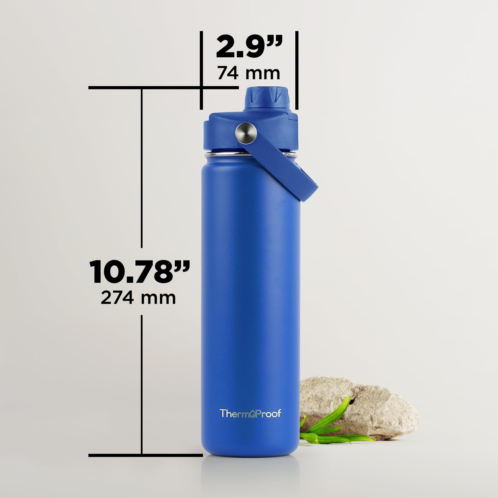 ThermoProof Hot & Cold Insulated Stainless Steel Water Bottle, Durable Leak Proof Gym Bottles for Men, Women & Kids, Double Walled Vacuum Bottles - 2 Lids (Blue, 22oz)