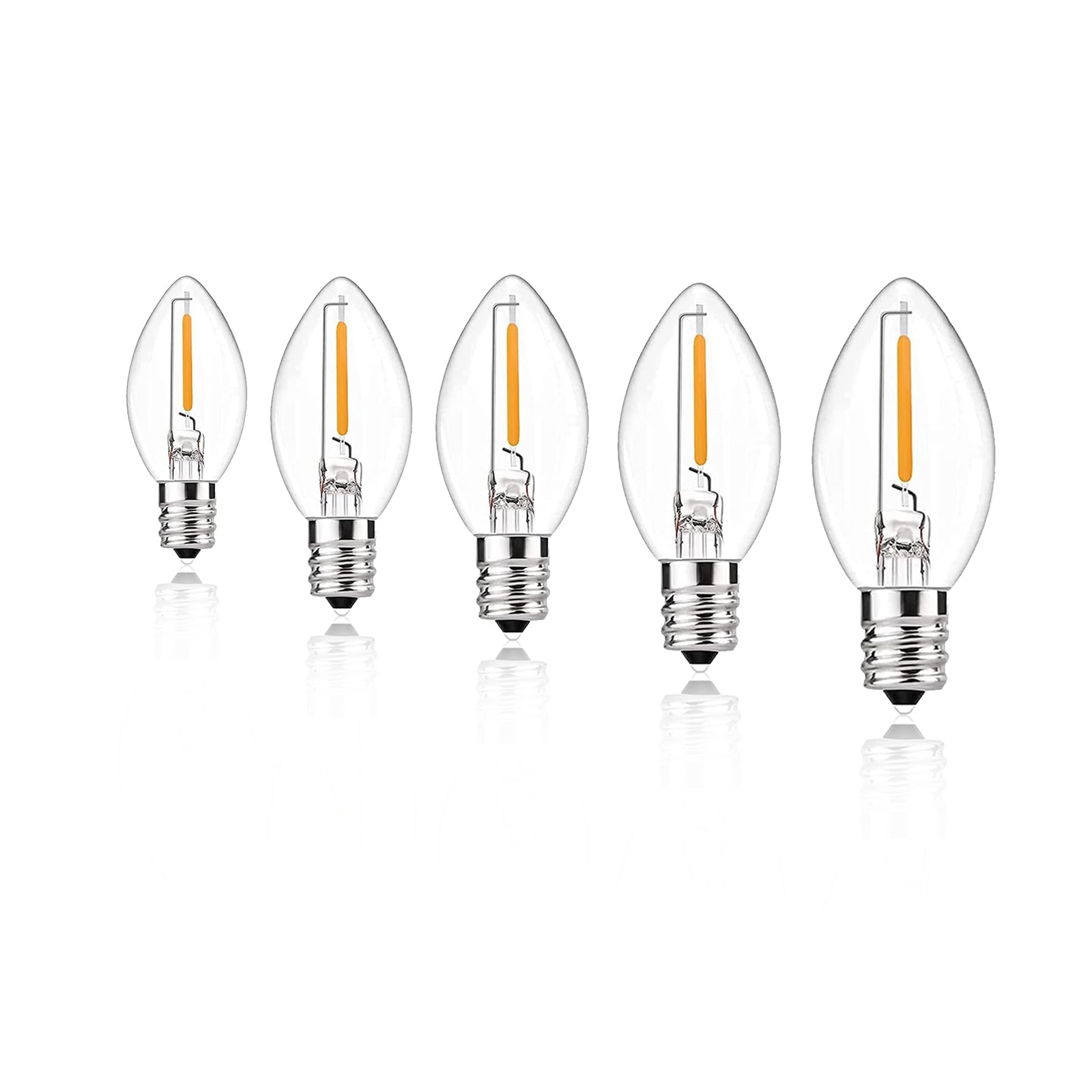 CHYSUPER 25 Pack C7 Replacement Bulbs, LED Night Light Bulb, C7 Christmas Light Bulbs Clear Halloween Replacement Bulbs for Outdoor String Lights, C7 LED Light Bulbs, E12 Candelabra Base, Warm White