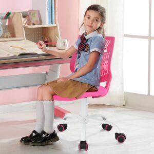 FurnitureR Desk Chair Armless Cute Home Office Desk Chair for Kids, Swivel Computer Task Chair Study Chair with Mesh Padded Cushion and Rolling Wheels for Child, Pink