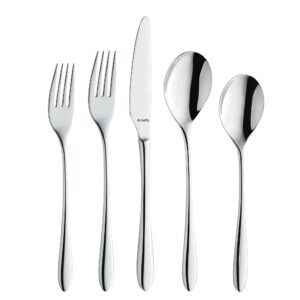 amefa cuba 20-piece premium 18/10 stainless steel flatware set, high gloss mirror finish, silverware set service for 4, dishwasher safe, rust resistant cutlery.