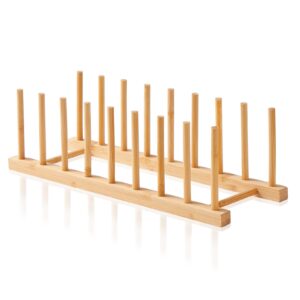 worthyeah bamboo dish dying rack - pot lid plate organizer holder for cabinet - cutting board organizer-plate rack for dish, pot lid, bowl, cup, cutting board