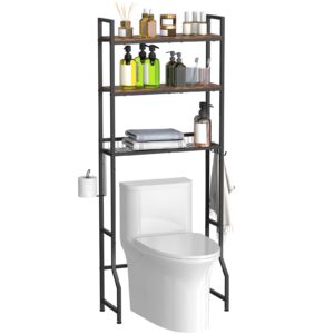 novimango over the toilet storage, over toilet bathroom organizer 3 tier, above toilet storage rack for bathroom freestanding bathroom space saver with metal frame and 4 hooks for laundry, brown