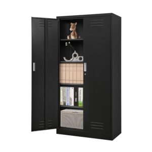 yeezer metal storage cabinet 72" garage storage cabinet with doors, 4 adjustable shelf height & steel lockable file cabinet, tool cabinets for office, home, gym, school and kitchens (black)