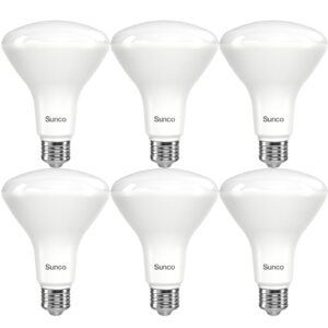 sunco 6 pack br30 led bulbs, high output 1200 lumens, indoor flood lights, 11w equivalent 65w, 5000k daylight, e26 base, interior dimmable recessed can light bulbs