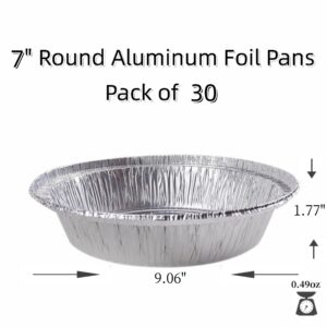 LUCKMETA 7'' Inch Round Tin Foil Pans Disposable Aluminum Pans with Clear Lids (30 Pack), Freezer & Oven Safe - For Baking, Cooking, Storage, Roasting, & Reheating, Recyclable, Pack of 30