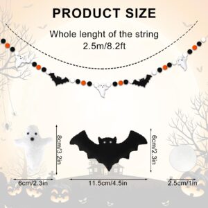 AnyDesign 8.2Ft Halloween Felt Garland Cute 3D Ghosts Bats Hanging Banner Orange White Black Pom Pom Ball Garland for Halloween Party Supplies Fireplace Wall Home Decoration