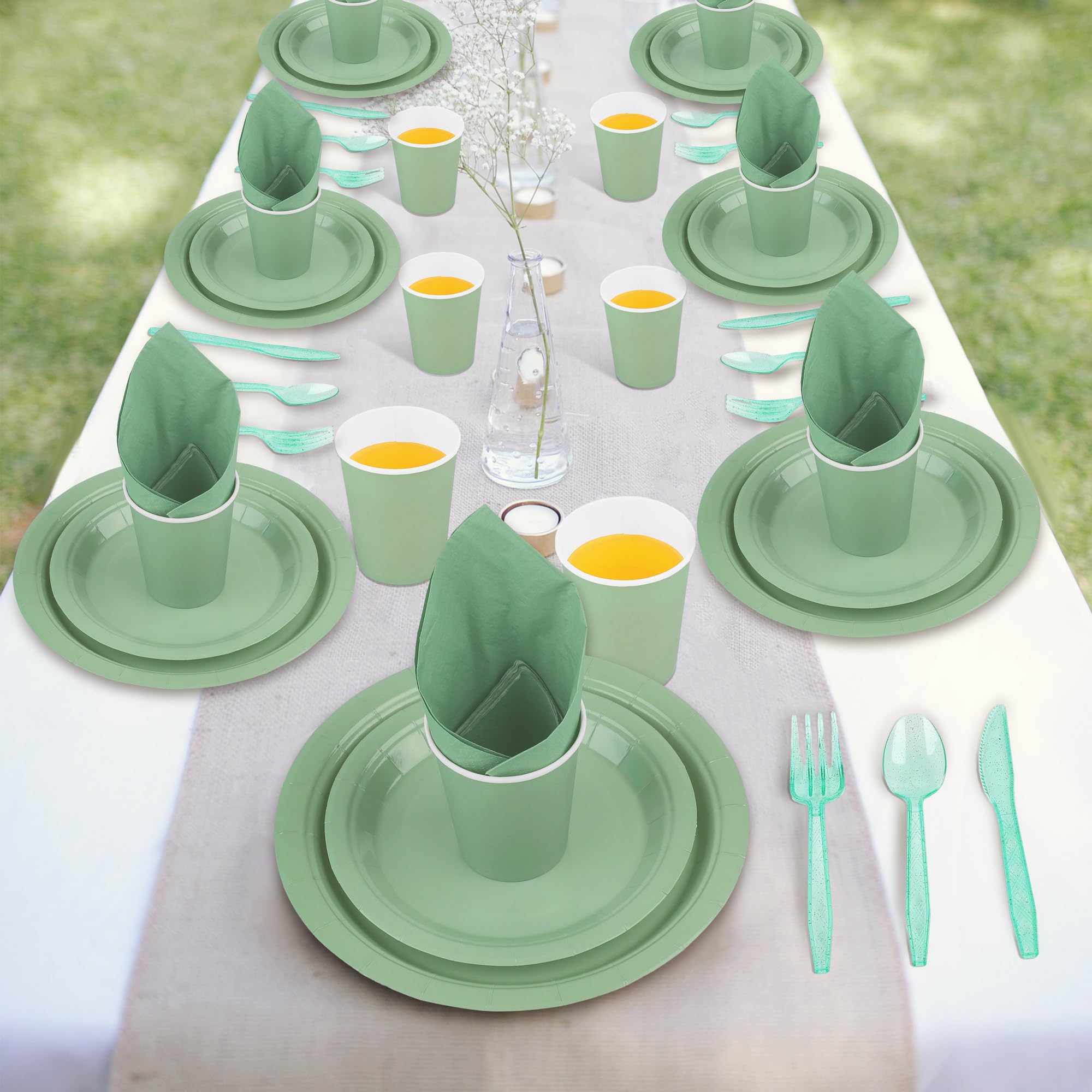 durony 350 Pcs Sage Green Party Tableware Set for 50 Guests Include 7, 9 Inch Paper Dessert Plates Napkins Cups Forks Cutlery Disposable for Bridal Shower Wedding Birthday Party Decorations Supplies