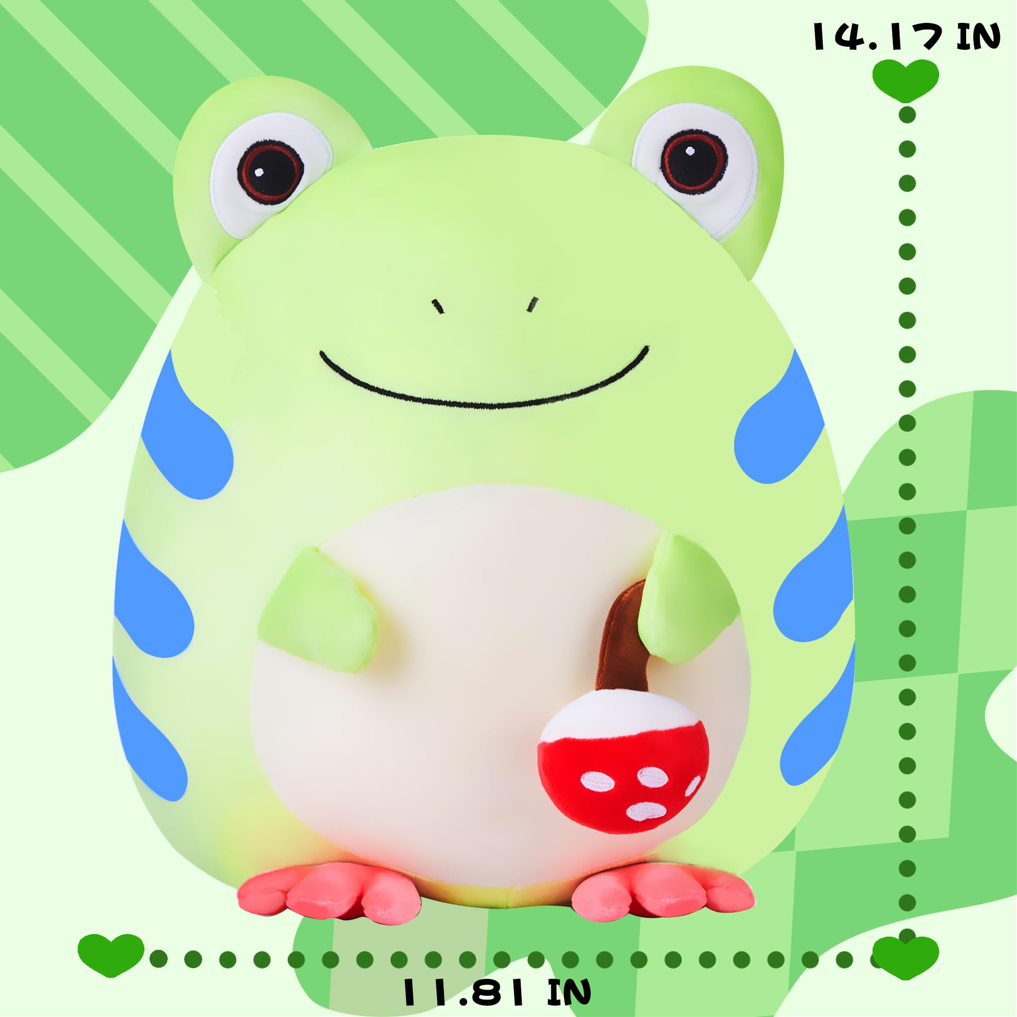 PLAYNICS Large Tree Frog Plush Pillow Stuffed Animal Toy,Big Size Cute Soft 14" Fat Kawaii Hugging Cuddle Huggable Plushie,Gift for Kids (Tree Frog)