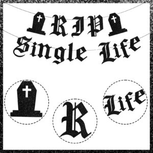 Balterever Gothic Bachelorette Party Decorations Rip Single Life Bachelorette Balloon Garland Kit with Gothic Rip Single Life Banner Rain Curtain for Bridal Shower Engagement