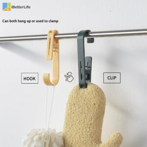 iBetterLife Clothes Pins Heavy Duty Outdoor - 8 Pcs Large Laundry Hook Hangers with Clips Closet Organizer Clamps Hanging Socks Boot Bras Towels Shower Pegs for Bathroom Wardrobe Kitchen Office