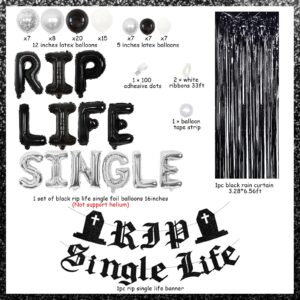 Balterever Gothic Bachelorette Party Decorations Rip Single Life Bachelorette Balloon Garland Kit with Gothic Rip Single Life Banner Rain Curtain for Bridal Shower Engagement