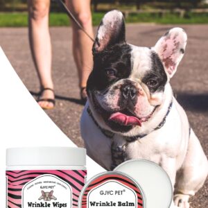 GJYC PET Wrinkle Wipes + Wrinkle Balm for Dogs | Bulldog, French Bulldog, Pug, English Bulldog | Cleans & Soothes Wrinkles, Folds, Tear Stain, Tail Pockets & Paws