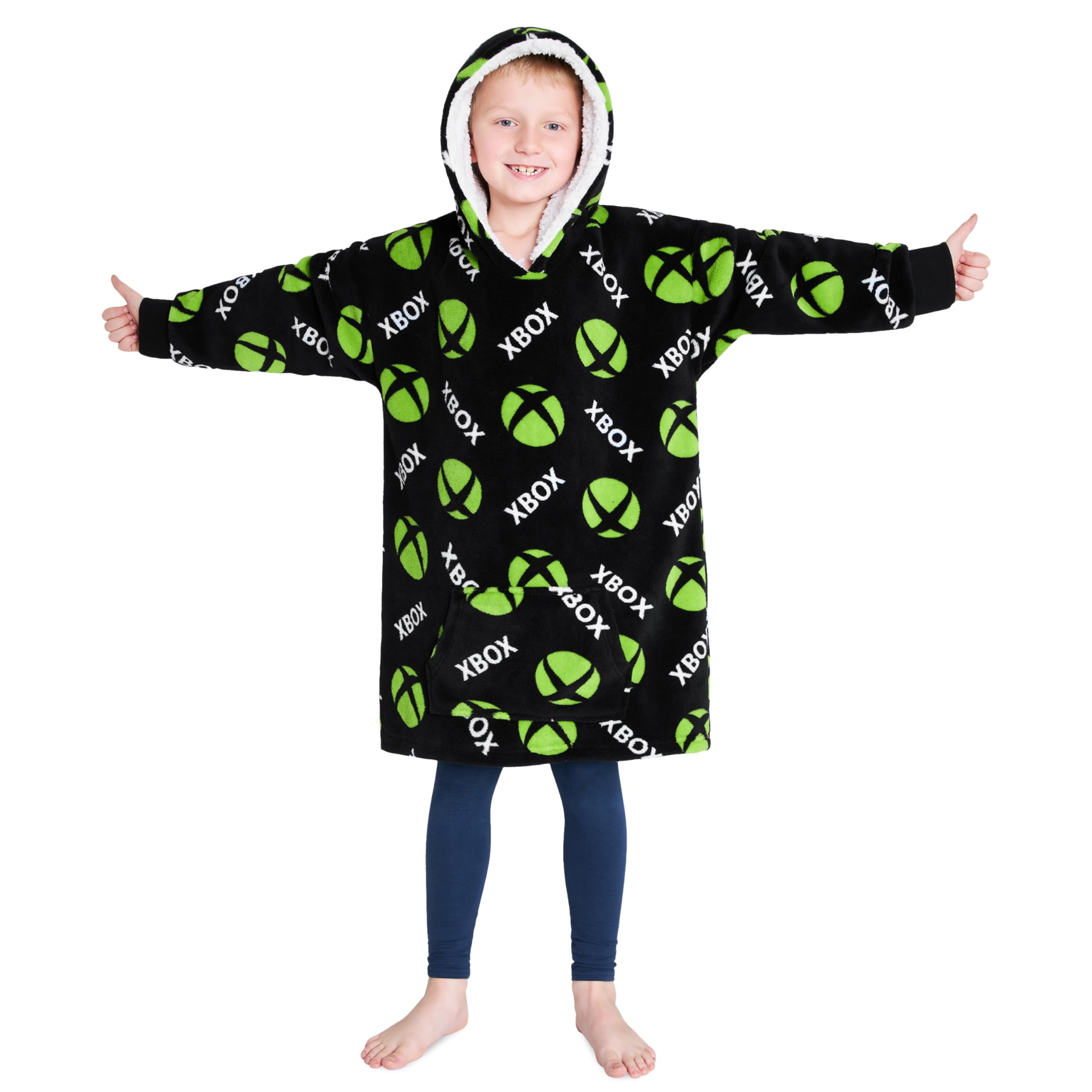 Xbox Fleece Blanket Hoodie for Boys and Teenagers - One Size Cosy Kids Oversized Hoodie Blanket - Gamer Gifts for Boys