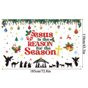 JKQ Jesus is The Reason for The Season Backdrop Banner 73 x 43 Inch Large Christmas Holiday Nativity Scenes Birth of Jesus Background Banner Religious Christmas Holy Nativity Party Decorations