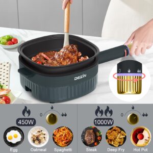 DEZIN Hot Pot Electric 3L, Non-Stick Electric Pot with 2L Grill Pan & 2.5L Steamer, 3-in-1 Electric Cooker with Dual Power Level for Dorm, Family & Friend Gathering, 1000W Rapid Pot