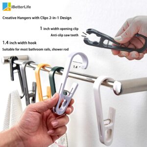 iBetterLife Clothes Pins Heavy Duty Outdoor - 8 Pcs Large Laundry Hook Hangers with Clips Closet Organizer Clamps Hanging Socks Boot Bras Towels Shower Pegs for Bathroom Wardrobe Kitchen Office