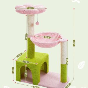 MUTTROS Flower Cat Tree with Large Metal Frame Hammock, 35" Cute Cat Tower with Sisal Scratching Posts for Small Indoor Cats, Cat Condo with Pink Top Perch for Kittens, Pink