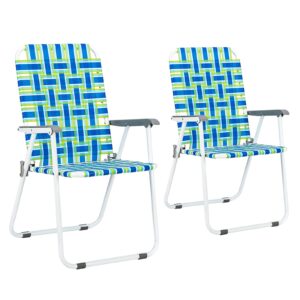 set of 2 patio lawn webbed folding chairs, outdoor beach chair portable camping chair, webbed folding chair for yard, garden,blue