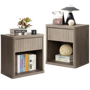 sicotas night stand set of 2 nightstands with drawer storage bed side table end table large modern wood wide bedside stand mid century night stands for bedroom living room sofa couch office (grey)