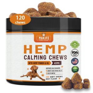 dogs hemp calming chews, anxiety relief calming treats 100% natural ingredients calming treats for dog, aid with barking, thunderstorms, separation beef flavor