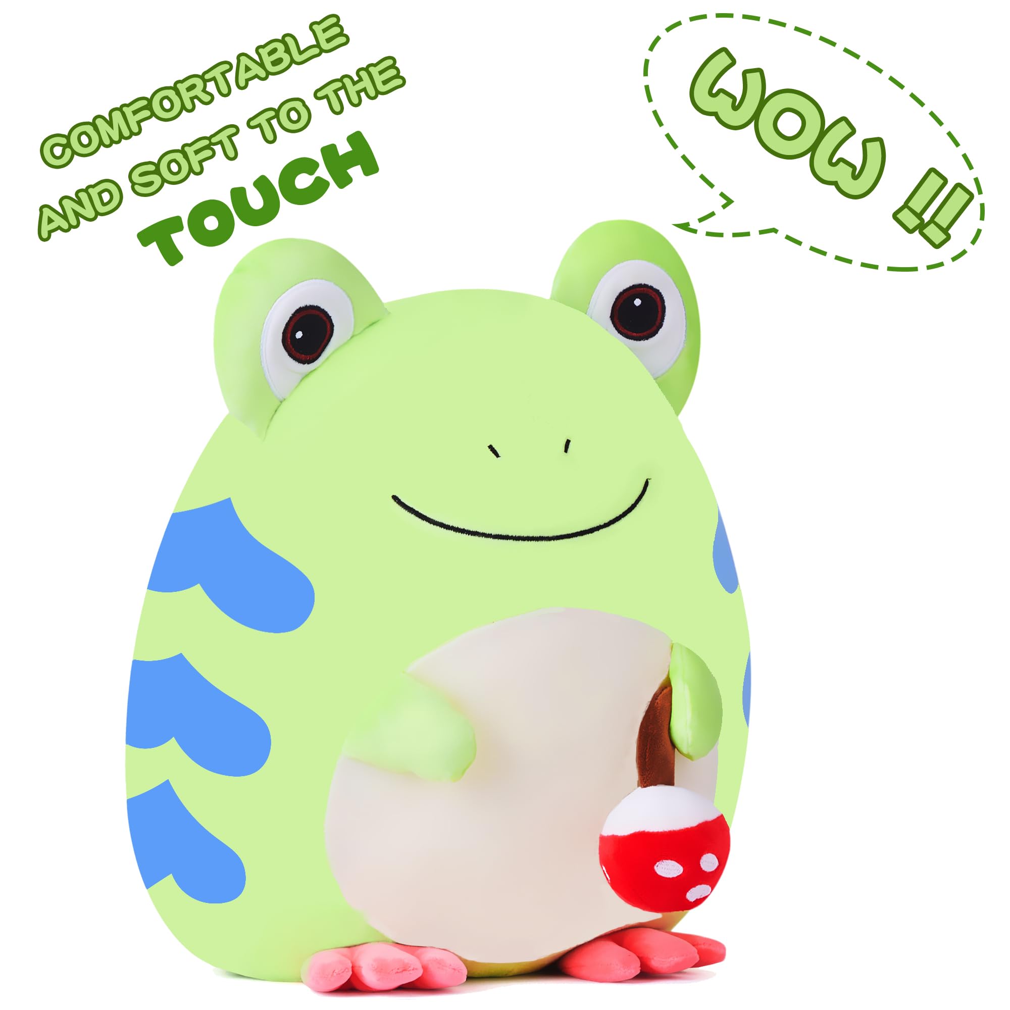 PLAYNICS Large Tree Frog Plush Pillow Stuffed Animal Toy,Big Size Cute Soft 14" Fat Kawaii Hugging Cuddle Huggable Plushie,Gift for Kids (Tree Frog)