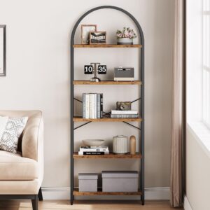 GAOMON 5 Tier Bookshelf Arched Bookcase Modern Standing Bookshelves Tall Display Racks Metal Book Shelf for Bedroom, Living Room, Home Office