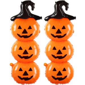 liliful 2 pcs scary halloween balloons set 31.5 inch foil halloween pumpkin balloons large halloween balloon decorations for halloween birthday party supplies, orange(2 pack,pumpkin)