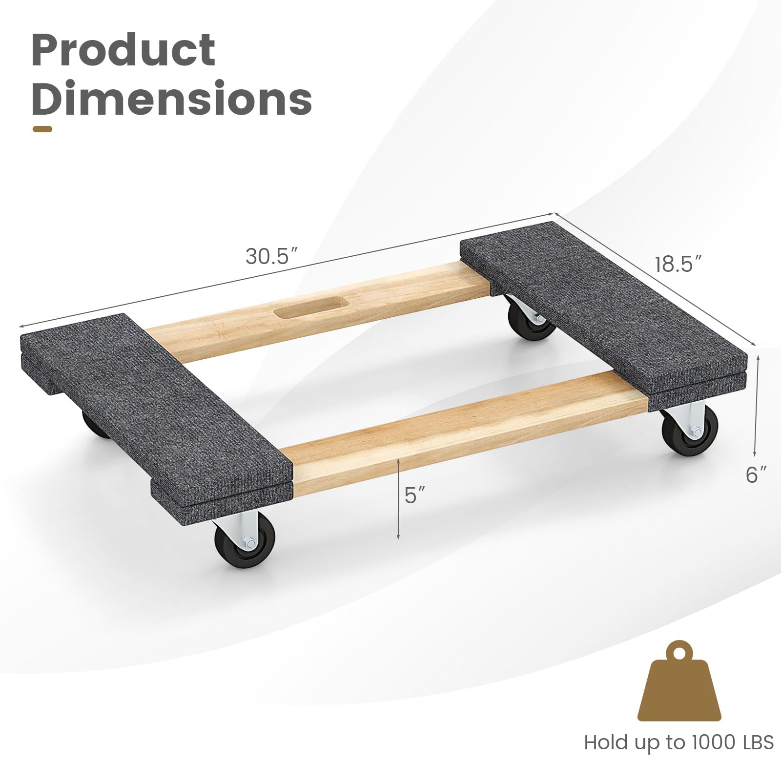 S AFSTAR 4-Wheel Dolly Cart, 1000 LBS Moving Cart, 30.5" x 18.5" Furniture Dolly with 4 Universal Wheels & Cut-Out Handle, Non-Slip Heavy-Duty Mover Dolly for Washing Machine House Moving (2-Pack)