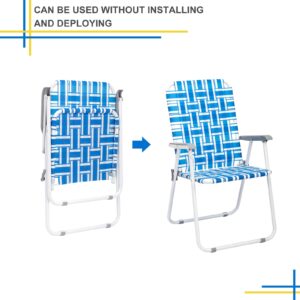 Set of 2 Patio Lawn Webbed Folding Chairs, Outdoor Beach Chair Portable Camping Chair, Webbed Folding Chair for Yard, Garden(Blue& White)