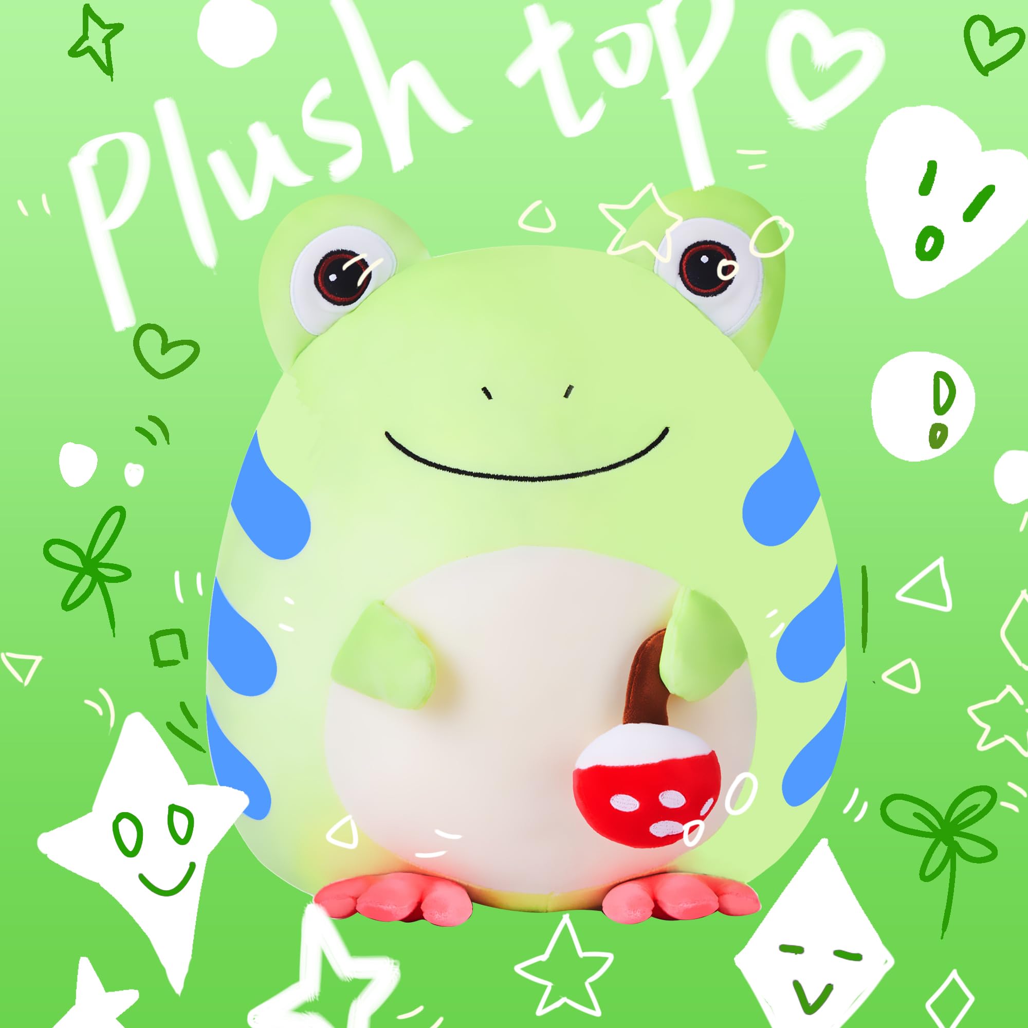 PLAYNICS Large Tree Frog Plush Pillow Stuffed Animal Toy,Big Size Cute Soft 14" Fat Kawaii Hugging Cuddle Huggable Plushie,Gift for Kids (Tree Frog)