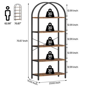 GAOMON 5 Tier Bookshelf Arched Bookcase Modern Standing Bookshelves Tall Display Racks Metal Book Shelf for Bedroom, Living Room, Home Office