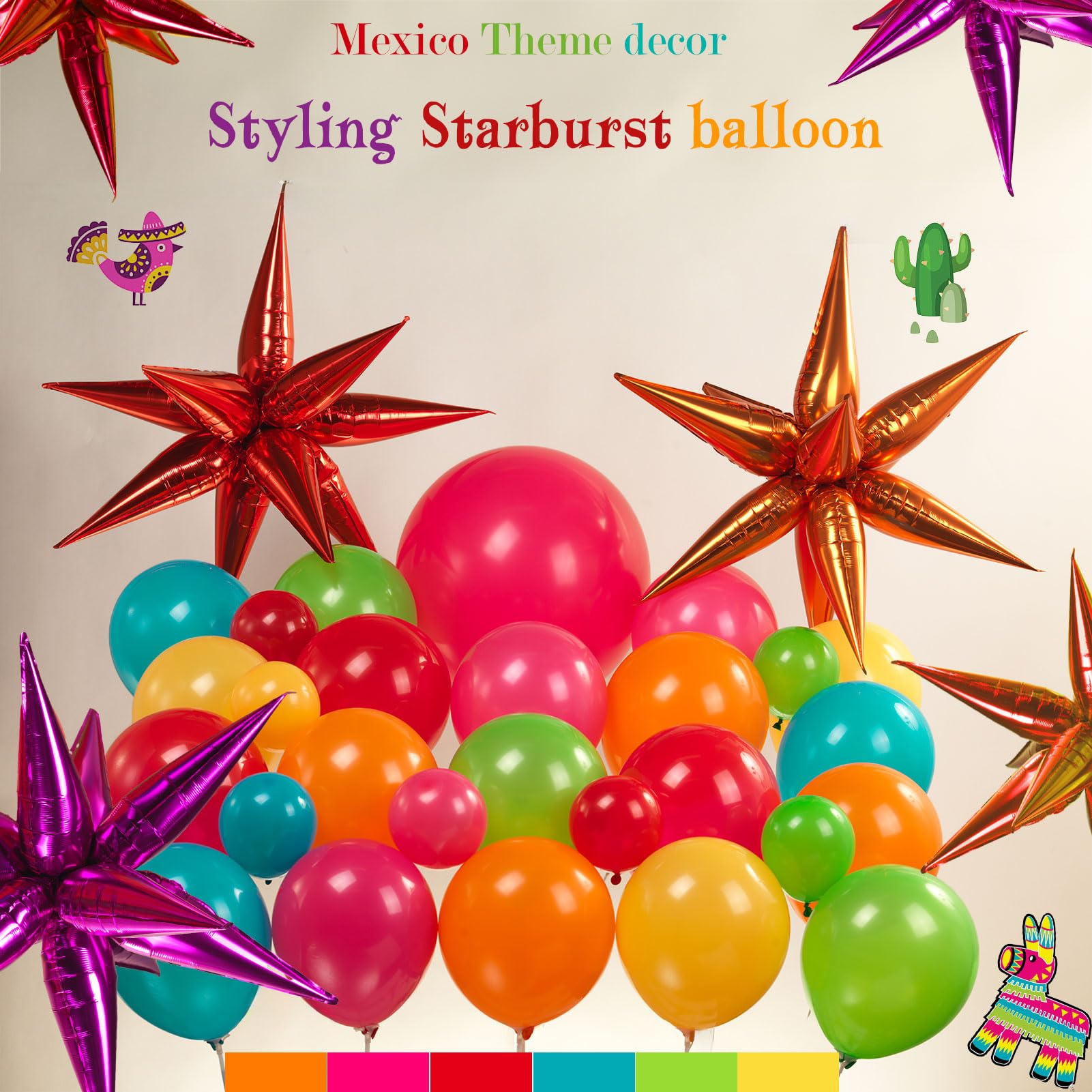 Mexican fiesta cinco de mayo independence Themed Balloon Garland Arch Kit 152 Pieces Hot Pink Red Yellow Orange Blue green Balloons for Mexico Birthday and Baby Shower Party Supplies Decoration