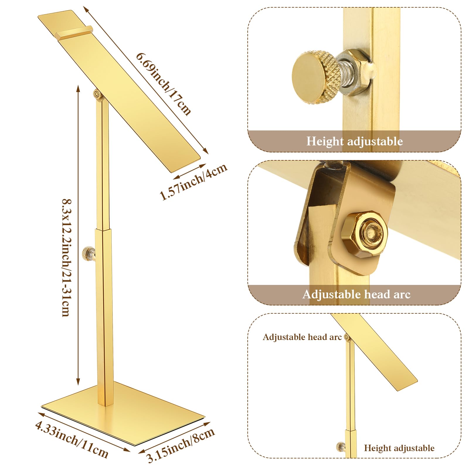 Therwen 4 Pcs Shoe Display Stand Gold Shoe Rack Stainless Steel Shoe Stand Golden Metal Shoe Riser High Heel Display Rack Holder for Shoe Store Home Shopping Malls (Square Shape)