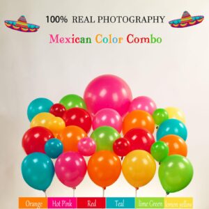 Mexican fiesta cinco de mayo independence Themed Balloon Garland Arch Kit 152 Pieces Hot Pink Red Yellow Orange Blue green Balloons for Mexico Birthday and Baby Shower Party Supplies Decoration