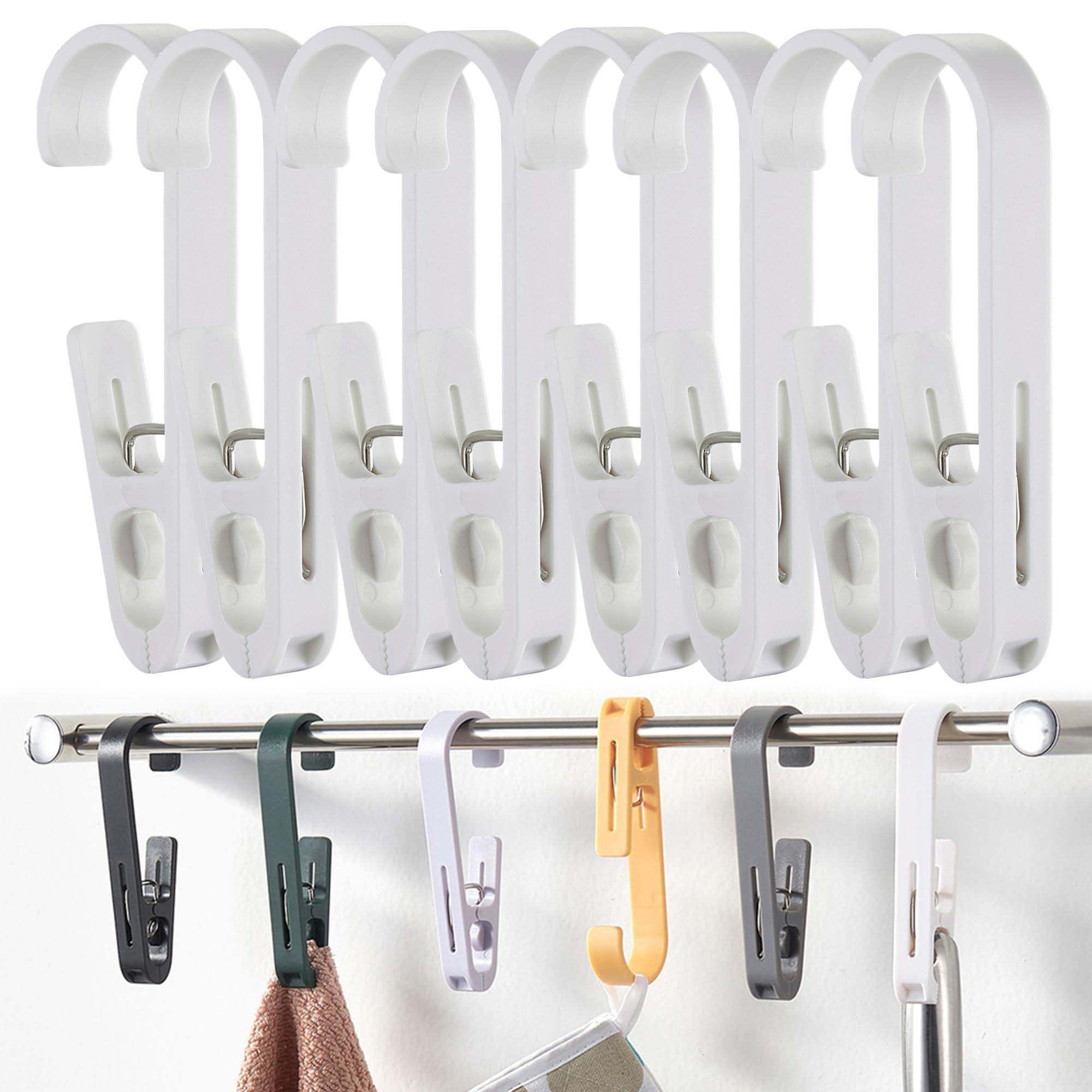 iBetterLife Clothes Pins Heavy Duty Outdoor - 8 Pcs Large Laundry Hook Hangers with Clips Closet Organizer Clamps Hanging Socks Boot Bras Towels Shower Pegs for Bathroom Wardrobe Kitchen Office