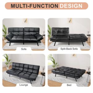 Opoiar Futon Sofa Bed, Memory Foam Futon, Convertible Futon Couch, Faux Leather Sofa Bed,Modern Loveseat Sofa,Comfy Sleeper Sofa for Compact Space,Apartment, Living Room,Easy Assemble,Black