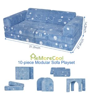 MeMoreCool Kids Couch, 10-Piece Modular Play Couch for Playroom, Fold Out Kids Sofa for Girl Boy, Glow Space