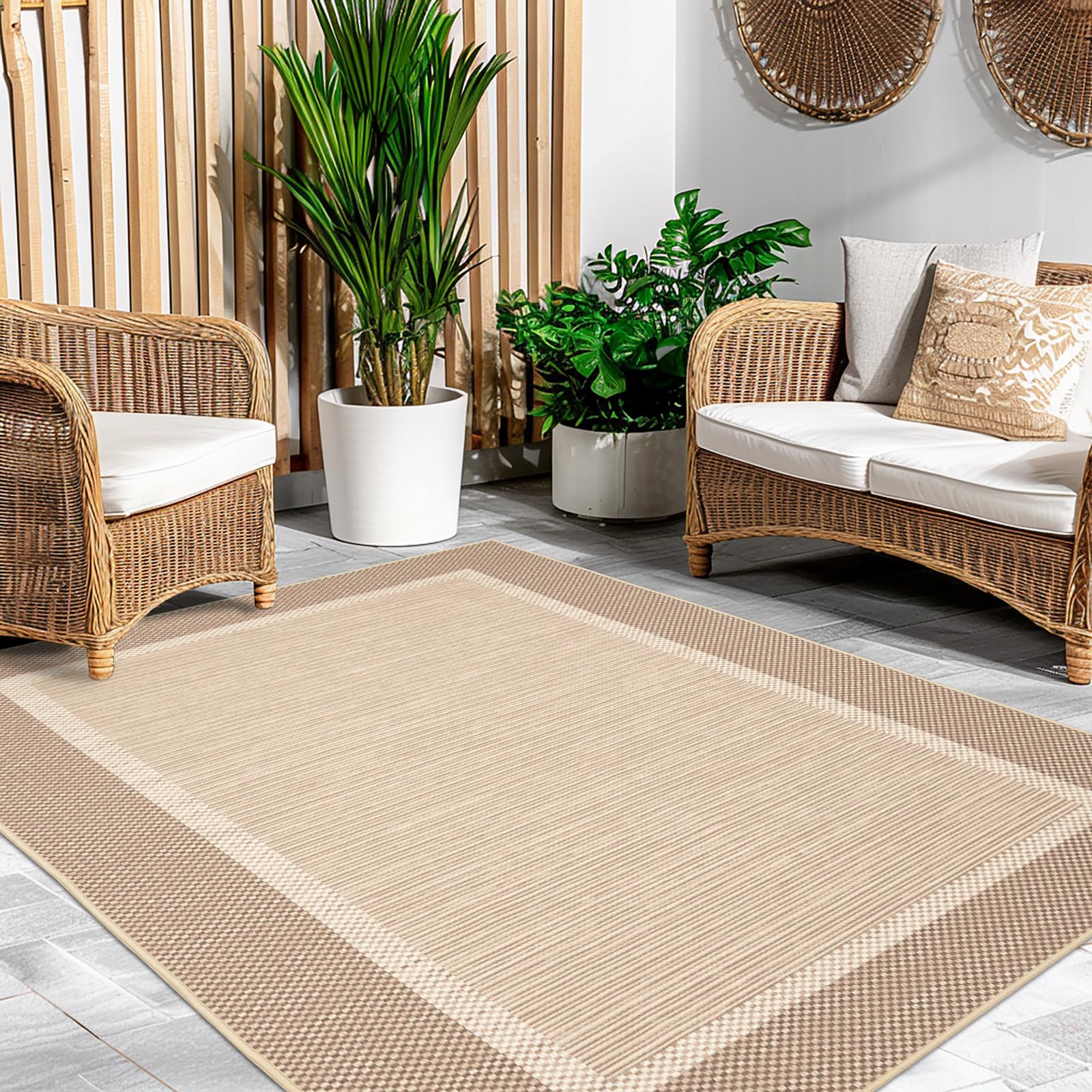 ILANGO Jute Area Rugs for Living Room, Woven Washable Outdoor Rugs 5'x7', Natural Farmhouse Indoor Rugs for High Traffice Areas, Non Slip Carpet with Rubber Backing for Bedroom Kitchen Porch