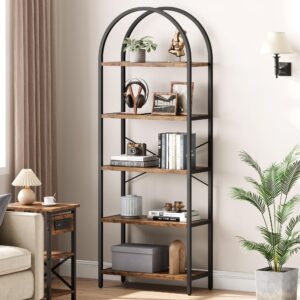 gaomon 5 tier bookshelf arched bookcase modern standing bookshelves tall display racks metal book shelf for bedroom, living room, home office