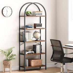 GAOMON 5 Tier Bookshelf Arched Bookcase Modern Standing Bookshelves Tall Display Racks Metal Book Shelf for Bedroom, Living Room, Home Office