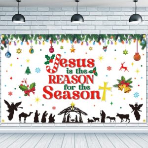 jkq jesus is the reason for the season backdrop banner 73 x 43 inch large christmas holiday nativity scenes birth of jesus background banner religious christmas holy nativity party decorations