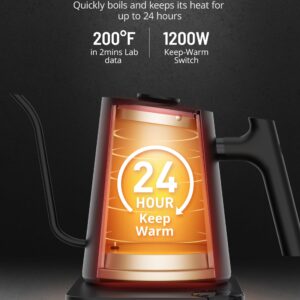 Temperature Electric Kettle, Airyoyo Gooseneck Electric Kettle with 4 Variable Presets, ±1℉ Temperature Control & LED Real-time Temperature Display, Stainless Steel Inner, 24H Keep Warm