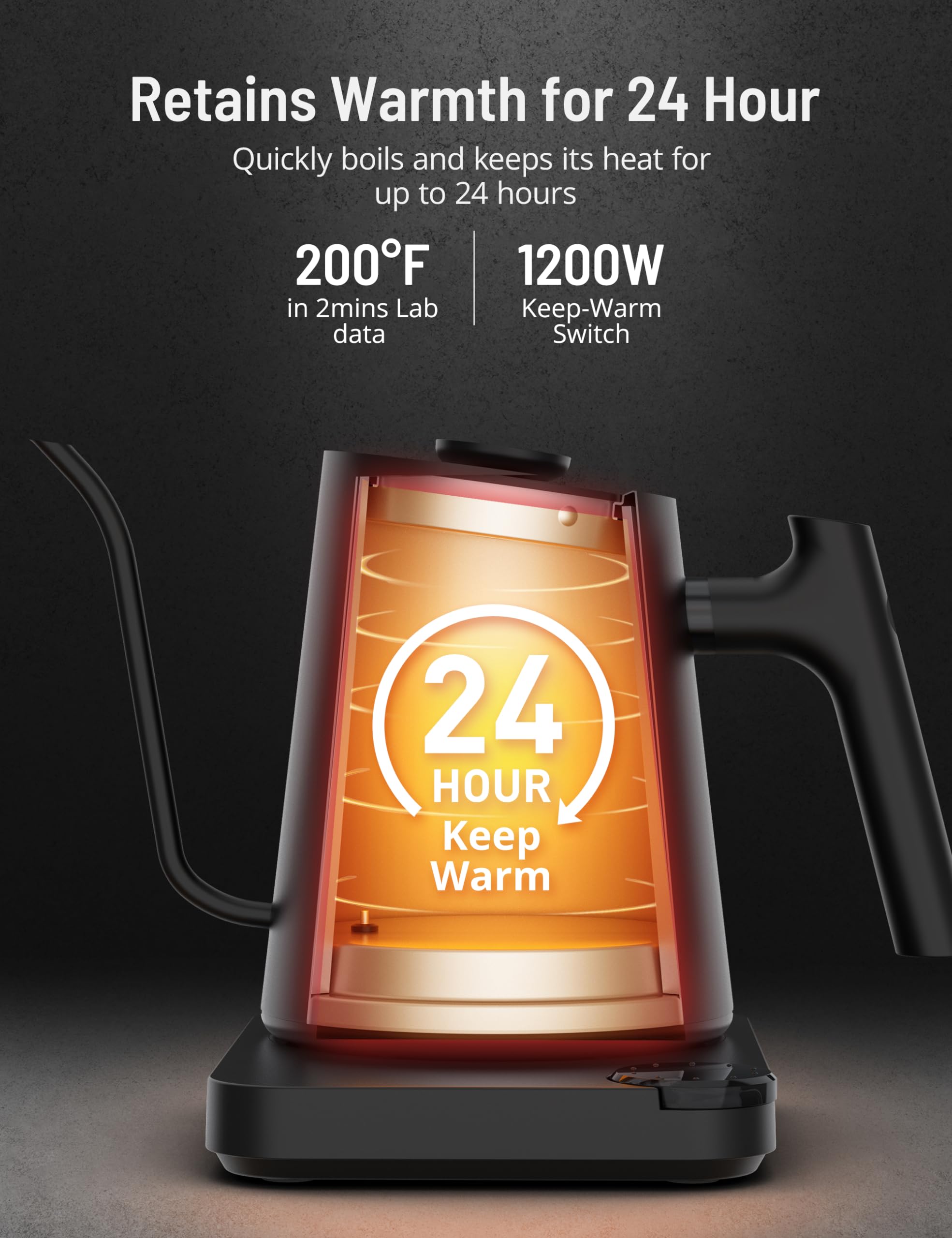 Temperature Electric Kettle, Airyoyo Gooseneck Electric Kettle with 4 Variable Presets, ±1℉ Temperature Control & LED Real-time Temperature Display, Stainless Steel Inner, 24H Keep Warm