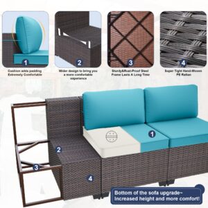 Delnavik Patio Furniture Set 9-Pieces Outdoor Furniture for Backyard Wicker Sectional Sofa Set, Rattan Patio Conversation Set with Thickened Cushions and Glass Coffee Table, Turquoise