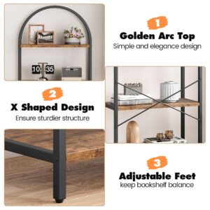 GAOMON 5 Tier Bookshelf Arched Bookcase Modern Standing Bookshelves Tall Display Racks Metal Book Shelf for Bedroom, Living Room, Home Office