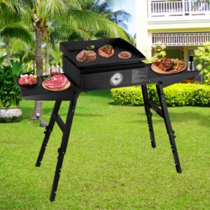 Raweao Universal Portable Griddle Stand - Grill Griddles Stand Fit for Blackstone 17” or 22” Propane Table Top Griddle with Two Side Shelf, Ideal for Outdoor Cooking & Camping