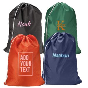 personalized laundry bag, custom nylon laundry bag with drawstring closure, dorm room essentials for college students girls and guys add your college logo or your team design