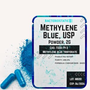 methylene blue, powder 2 grams pharmaceutical grade in capsules- makes 200 ml of 1% aqueous solution usp